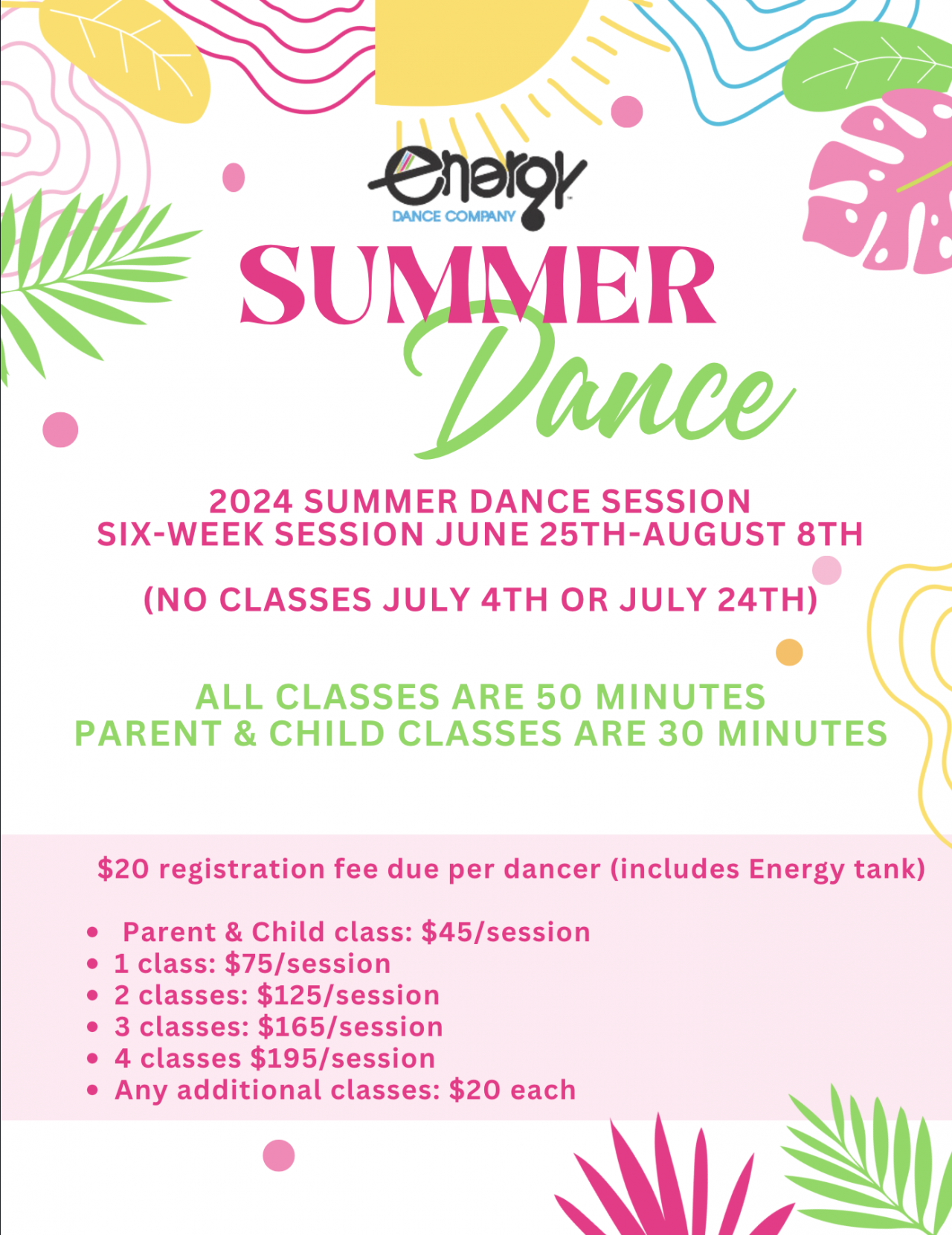 Summer Dance Schedule | Energy Dance Company